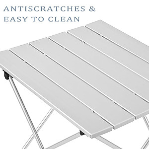 Tesouro Portable Camping Table,Folding Side Table Aluminum Top for Outdoor Cooking, Hiking, Travel, Picnic (Small, Sliver)