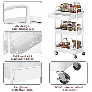 Dttwacoyh 3-Tier Rolling Cart，Trolley with Drawer, Multifunctional Storage Organizer with Plastic Shelf & Metal Wheels, Kitchen Storage Cart for Living Room, Kitchen, Office, Bathroom, White