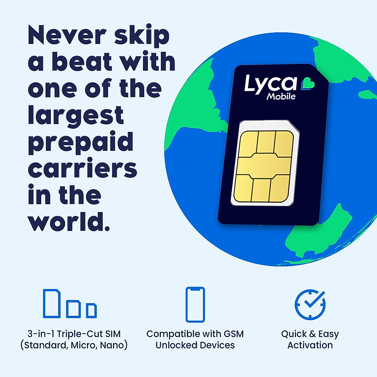 Lycamobile 30 Day Prepaid SIM Card for Cell Phones, 12GB High Speed 4G LTE/5G Data, International Talk & Text to 100+ Countries, Quick Activation, 3-in-1 Triple-Cut, Compatible w/Most Mobile Phones