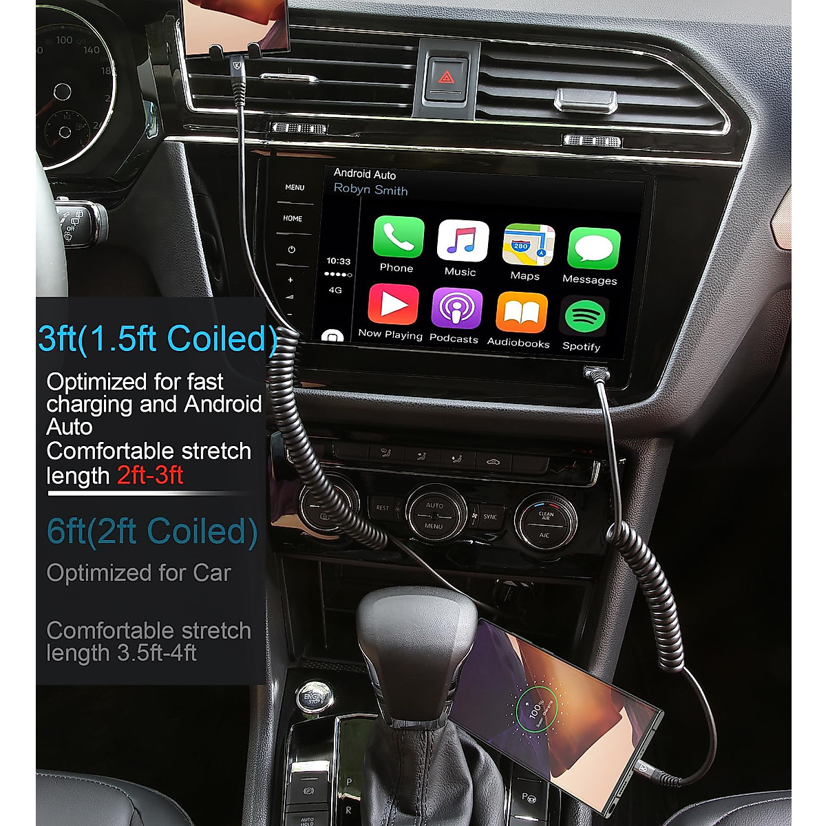 USB C Cable 6ft, 2Pack USB A to USB C 3A Fast Charging, Coiled Type C Charger Cord for Car USB-C Cable Compatible with Samsung Galaxy A10e A20 A50 A51 A71 S20 S10 S9 S8 Plus S10E Note 20 10 9