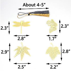 Tueascallk 4 Pcs Metal Bookmarks Golden Hollow Art Bookmark with Gift Card and Tassel