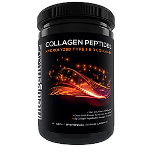 Intelligent Labs Hydrolyzed Type 1 and 3 Collagen Peptides Powder, 100% Cruelty-Free and Grass-Fed Bovine, Supports Healthy Hair, Skin, Nails & Joints, 11g per Serving, 41 Servings a Bottle