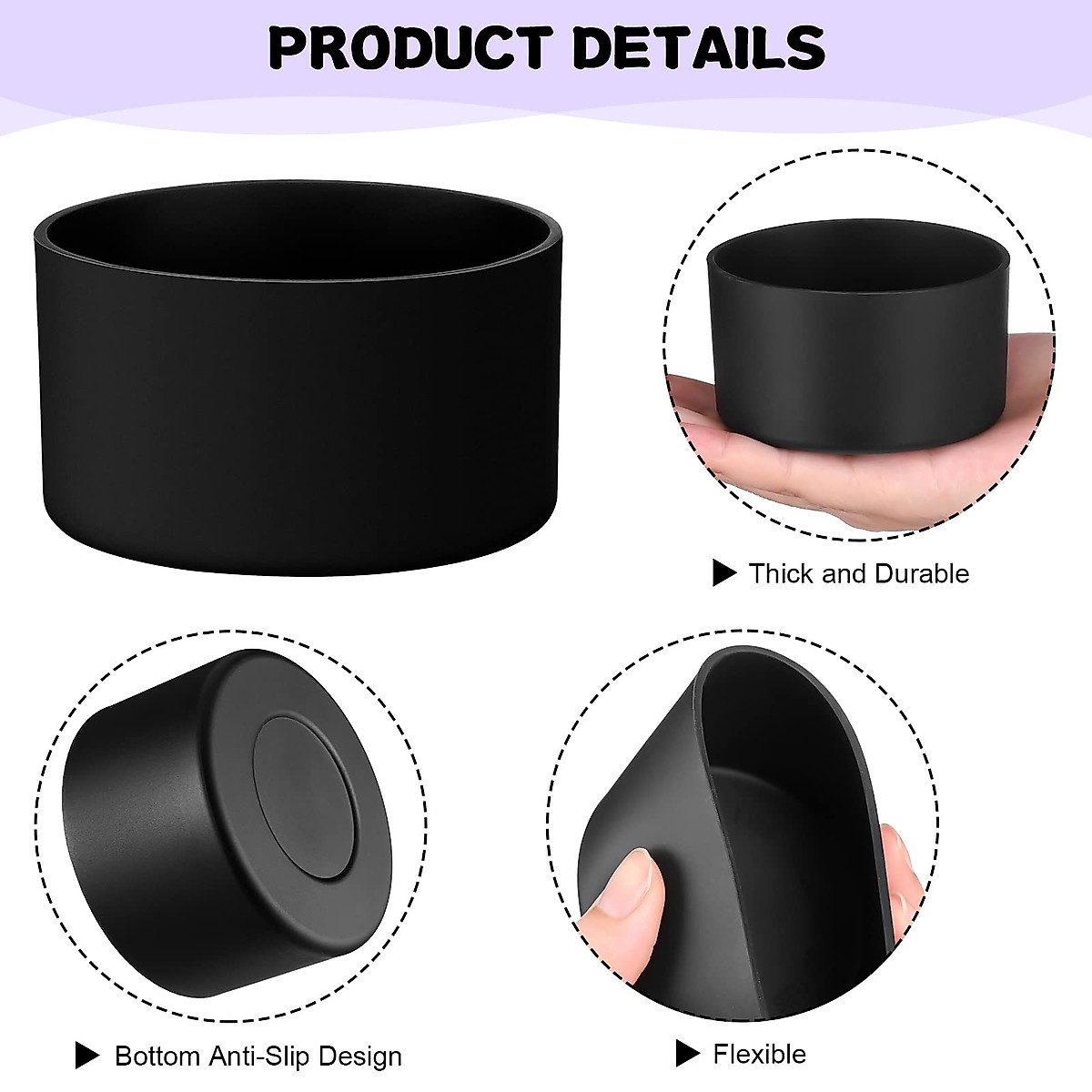 Honeydak 3 Pieces Silicone Sleeve Bottom Base Accessories for 16 oz Spray Bottles Anti Slip Cosmetic Spray Bottom Cover Washable Rubber Bottom Base for 12 to 24 oz Water Bottles (Black)