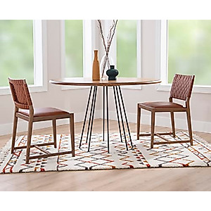 Linon Warm Brown Wood Upholstered Seat and Woven Leather Back Cleary Side Chair