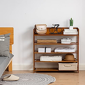 Suwoic Bamboo Shoe Rack Organizer, 5 Tier Shoe Shelf Storage Organizer, for Entryway, Hallway, and Closet (Brown-31.5)