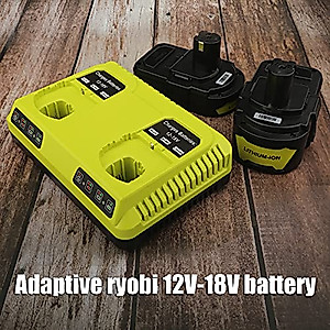Energup Replacement 2Port P117 Dual Chemistry 18V Battery Charger for Ryobi 18V Battery ONE+ P117 P118 for Ryobi 18V Max Lithium NiCd Battery P100 P102 P103 P105 P107 P108 Ryobi Battery Charger