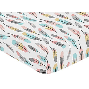Multicolored Feather Print Fitted Crib Sheet for Feather Collection Baby/Toddler Bedding Set