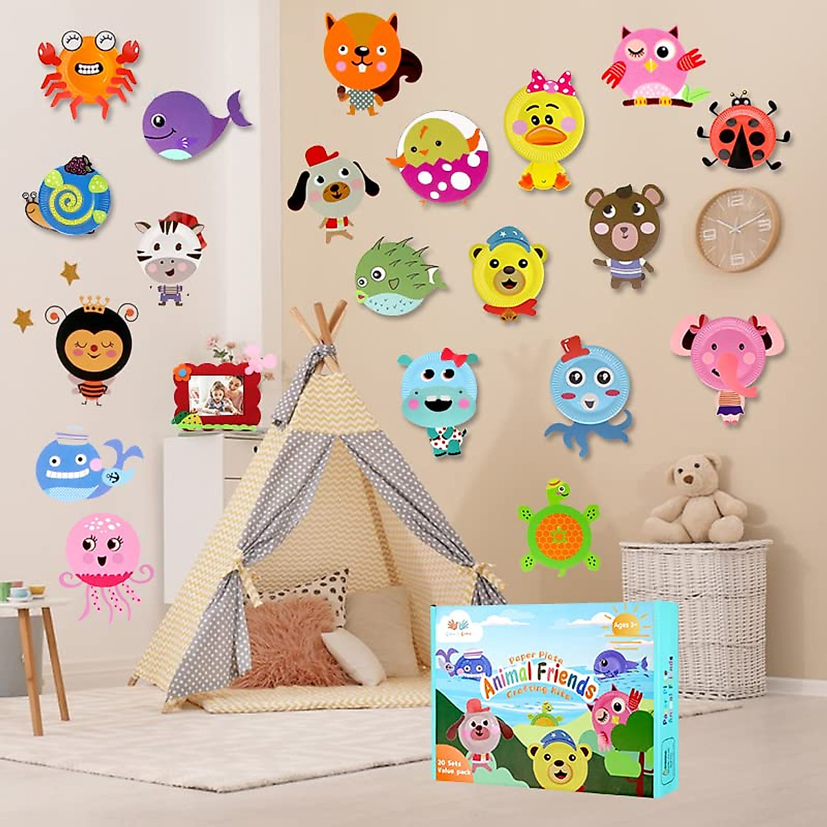 Coco&Estee 20 Pack Paper Plate Crafts Kit Kid, Arts and Crafts for Kids, Animal Crafts for Toddler Activities Ages 3-5 Party Games, Preschool Learning Activities, Art Supplies Preschool Crafts