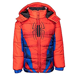 Marvel Avengers Spider-Man Little Boys Winter Coat Puffer Jacket Spider-Man, Red, 6