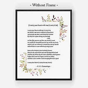 I Carry Your Heart, I Carry It In My Heart, Art Print, Home Decor, Poetry Wall Art, Great Gift, Gift for Her, UNFRAMED, 8x10 inch