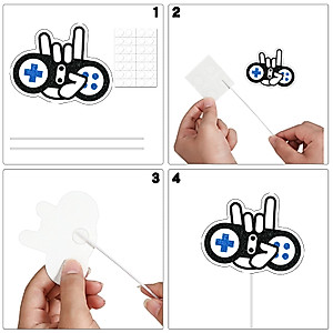 31 Piece Video Game Happy Birthday Cupcake Toppers Cake Toppers Video Gamer Party Decorations Supplies Picks Gaming Theme Birthday Party Banner Game Controller Backdrop for Kid Boys Gaming (Blue)