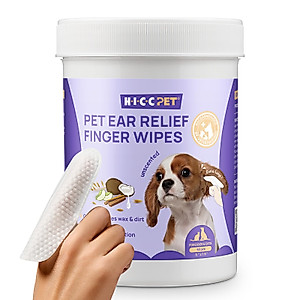 HICC PET Ear Finger Wipes for Dogs & Cats - Gently Remove Ear Wax, Debris - Sooths & Deodorizes - Relieve Ear Itching & Inflammation, All Natural Ingredients, Fragrance Free - 50 Count