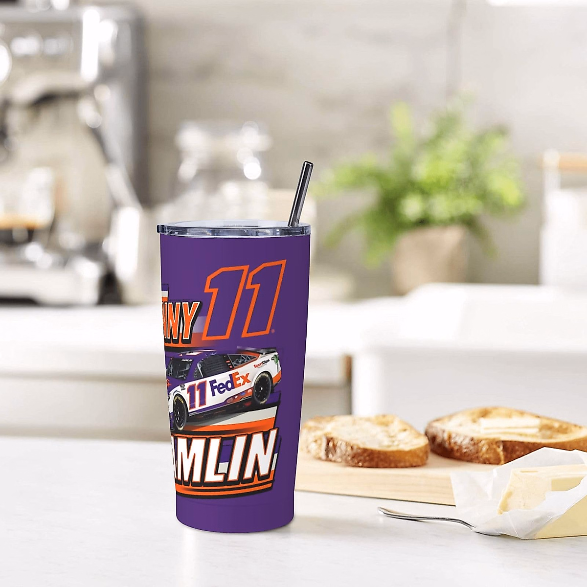 XCSEZ Denny Hamlin 11 20 Oz Stainless Steel with Lids Coffee Thermal Cup Double Wall Mug Metal Straw and Brush Durable for Hot Cold Drinks