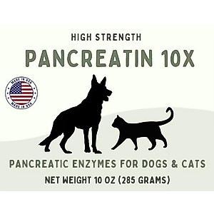 Pancreatin 10X - Pancreatic enzymes for Dogs and Cats (Made in USA) High Strength | Low Odor |10oz (285g)