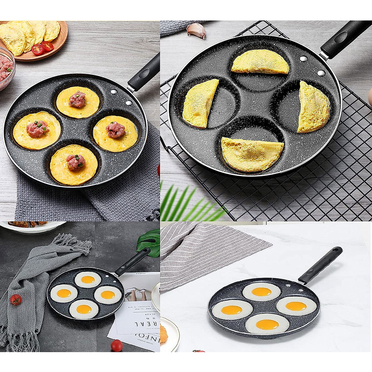 NINGVIHE Egg Pan,Non Stick Frying Pan,Skillet Pans for Cooking,Multi Egg Cooker Pan for Breakfast,Safe Non-stick Coating(Round)