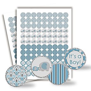 New Little Peanut Elephant Boy Baby Sprinkle Baby Shower Kiss Sticker Labels, 300 Party Circle Stickers sized 0.75” for Chocolate Drop Kisses by Amanda Creation, Great for Favors, Treats, Envelope