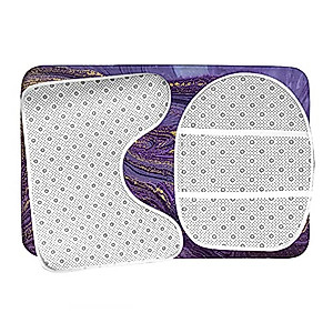 WONDERTIFY Marble Ripple Bathroom Antiskid Pad Violet Marbling Texture 3 Pieces Bathroom Rugs Set, Bath Mat+Contour+Toilet Lid Cover Purple Gold Glitter Powder Silver