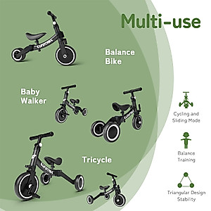 besrey 5 in 1 Toddler Bike for 1 Year to 4 Years Old Kids, Toddler Tricycle Kids Trikes Tricycle, Toys for Boy & Girl, Balance Training, Removable Pedals