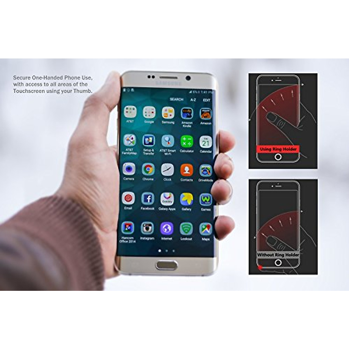 Phone Ring Finger Holder, Stand, Mirror - MAXIMEST 360 Rotation Grip and Kickstand Accessory, Compatible with All Smartphones, iPhone, Samsung Galaxy S, Note, Z Fold, Flip, Tablets, iPad (Gloss Black)