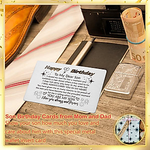 YODOCAMP Son Birthday Card from Mom, Happy Birthday Son Gifts, Metal Engraved Greeting Card for Son Birthday, Son Wallet Insert Card from Parents