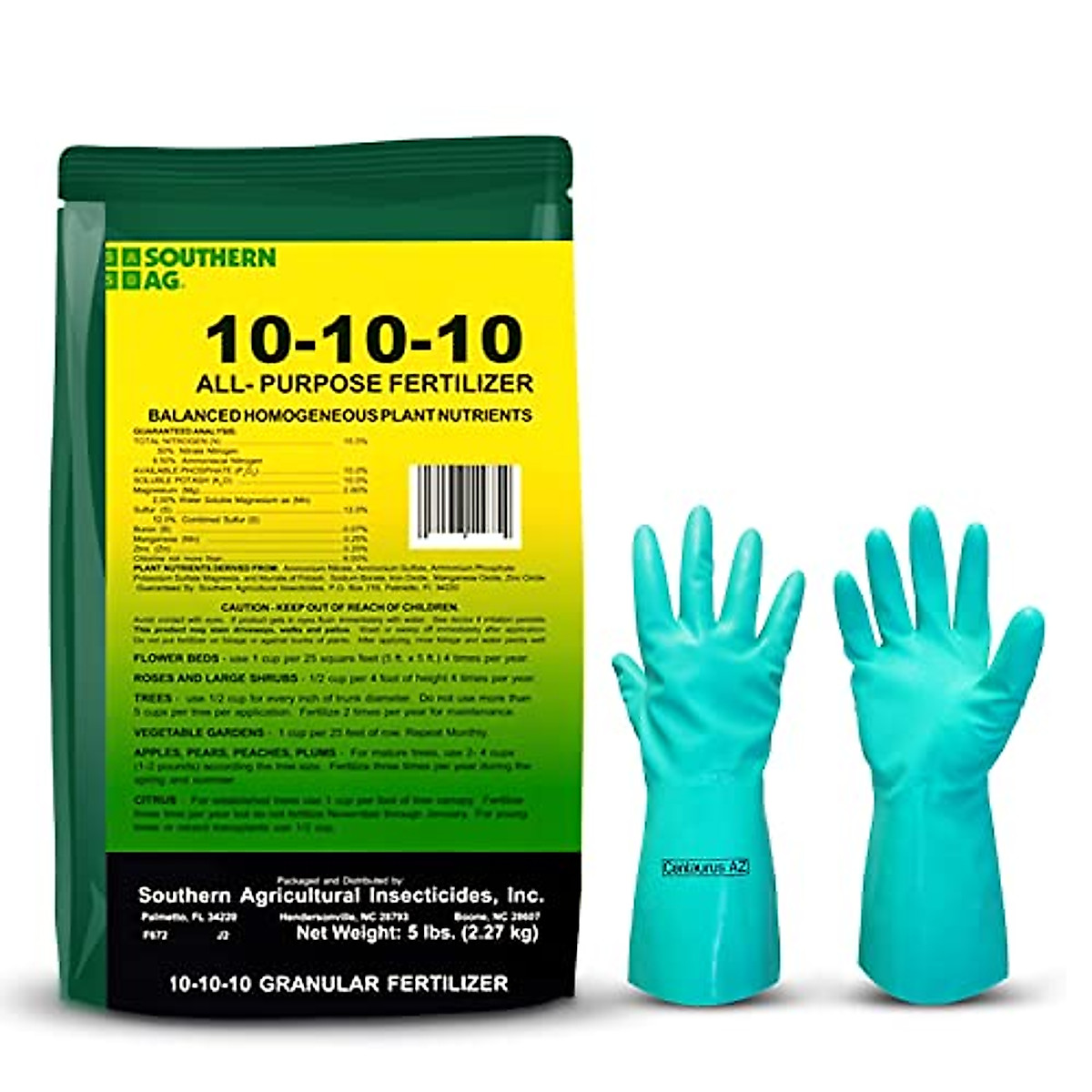 Southern Ag Fertilizer 10-10-10 - All-purpose Granular Fertilizer - organic fertilizer – Fertilizer for vegetable garden & Flowerbed Roses & Large Shrubs and Fruit Trees- Available with Premium Quality Centaurus AZ Gloves-5LB