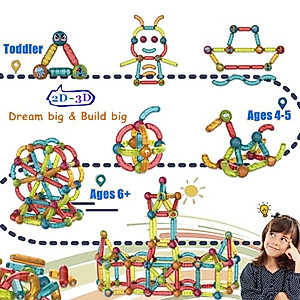Magnetic Building Blocks,Large 3D Clear Magnets STEM Educational Construction Toys,Sensory Montessori Preschool Magnetic Building Sticks Blocks Kit for Kids Ages 3 4 5 6 Year Old Boys Girls Toddlers