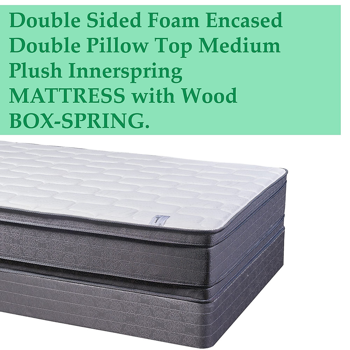 Mayton 13-Inch Firm Euro Top Double Sided Foam Encased Innerspring Mattress Set with 4" Split Wood Box Spring, Queen Black.