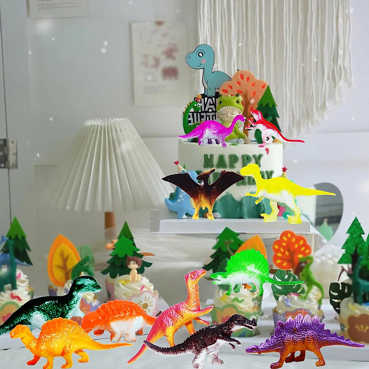 MOLIDA 64Pcs Mini Dinosaur Figures, Assorted Vinyl Plastic Dinosaur Toys for Birthday Party Supplies