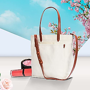 Women Canvas Tote Handbags Casual Shoulder Shopper Work Bag Crossbody (White), Beige