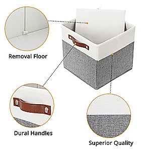 DULLEMELO Storage Cubes 12 inch, Collapsible Sturdy Cube Storage Bins With Handles for Organizing,Fabric Storage Baskets for Shelves Nursery Closet Home Organization and Storage (White&Grey-4 Pack)
