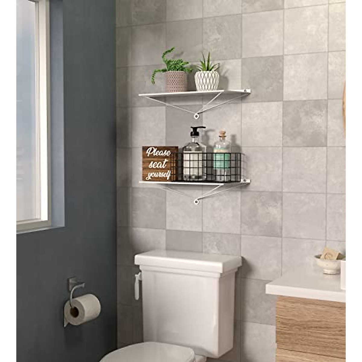 J JACKCUBE DESIGN Metal Wall Shelf/Floating Shelves, Display Hanging Organizer Rack for Living Room, Bathroom, Kitchen (White, Trapezoid) - MK486B