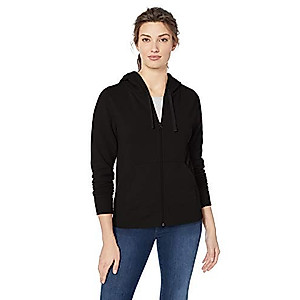 Amazon Essentials Women's French Terry Fleece Full-Zip Hoodie (Available in Plus Size), Black, Large