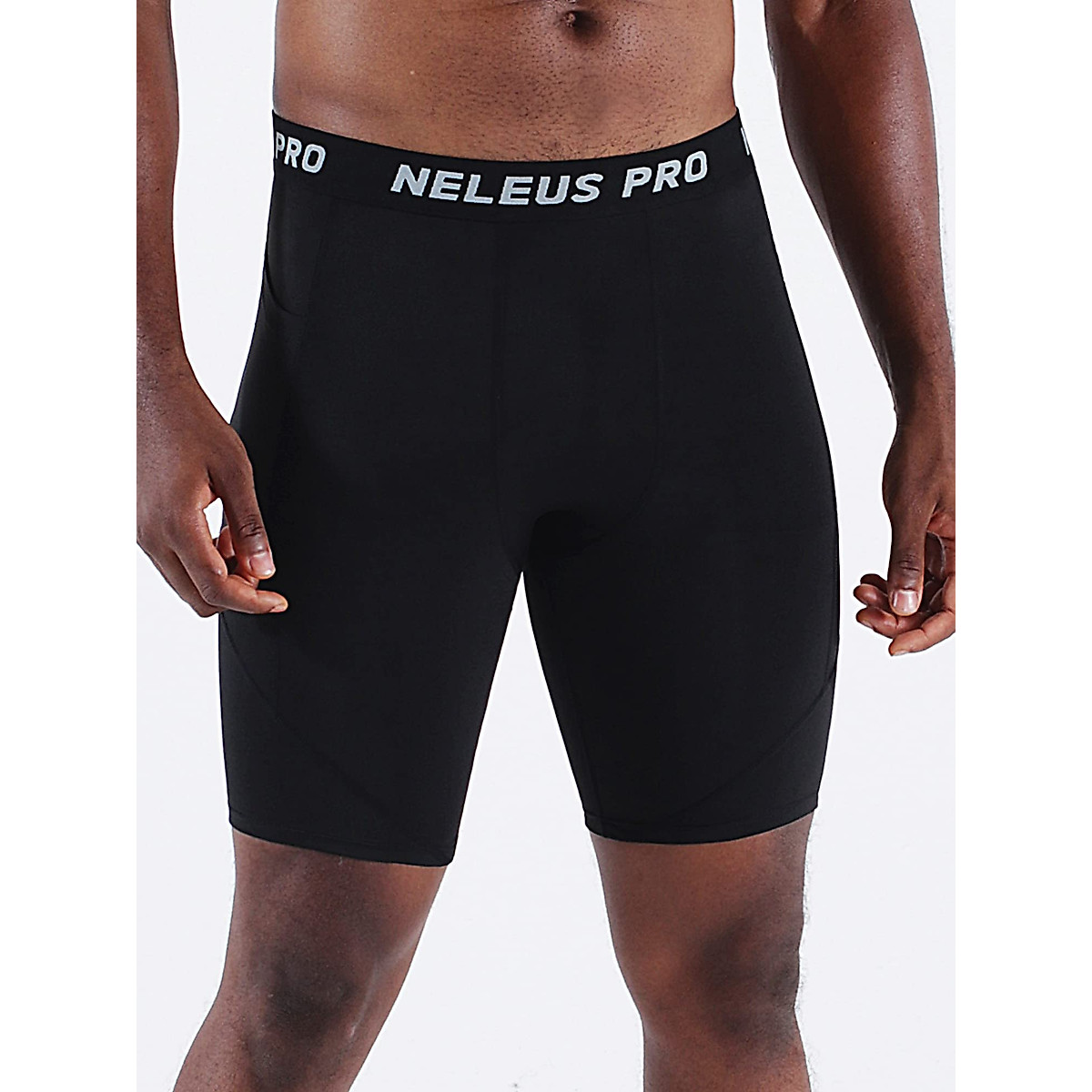 NELEUS Men's Compression Shorts with Pockets Workout Running Tights,3 Pack,6082,Black/Black/Black,XL