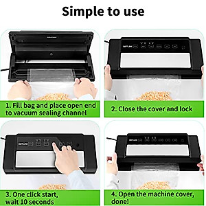 Automatic Vacuum Sealer for Food Savers - Safety Compact Vacuum Sealer Machine with 4 Sealing Modes and Vacuum Seal Bags & Rolls Starter Kit for Food Storage and Sous Vide, Black