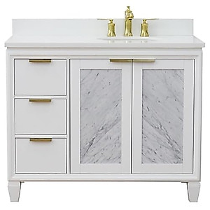 Trento 43" Solid Wood Vanity with Right Oval Sink in White Quartz Stone