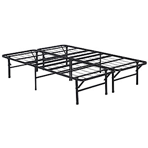 Bed Frame, Foldable Metal Platform Bed Frame Mattress Foundation Box Spring Replacement Heavy Duty Steel Slat Classic Metal for Home, Office, 14 Inch High, Black, King