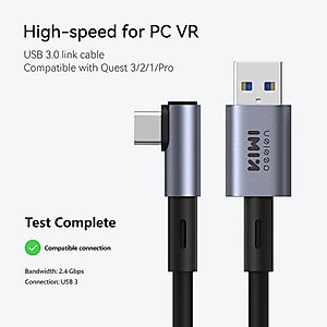 KIWI design Link Cable Compatible with Quest 3S/3/2/1/Pro, and Pico 4, 16FT with Cable Clip, High Speed PC Data Transfer, USB 3.0 to USB C Cable for VR Headset