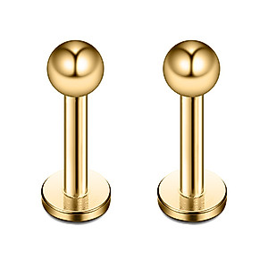 Ruifan 8PCS 16G 3mm Shiny Ball & Matte Ball & AB Crystal Ball & Clear CZ Labret Monroe Lip Ring Tragus Helix Earring Stud Barbell Piercing Jewelry 8mm - Gold