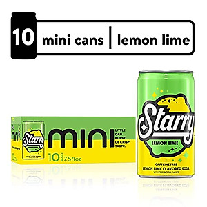 Starry Lemon Lime Soda, Caffeine Free, Mini Cans, 7.5 Fl Oz (Pack of 10)