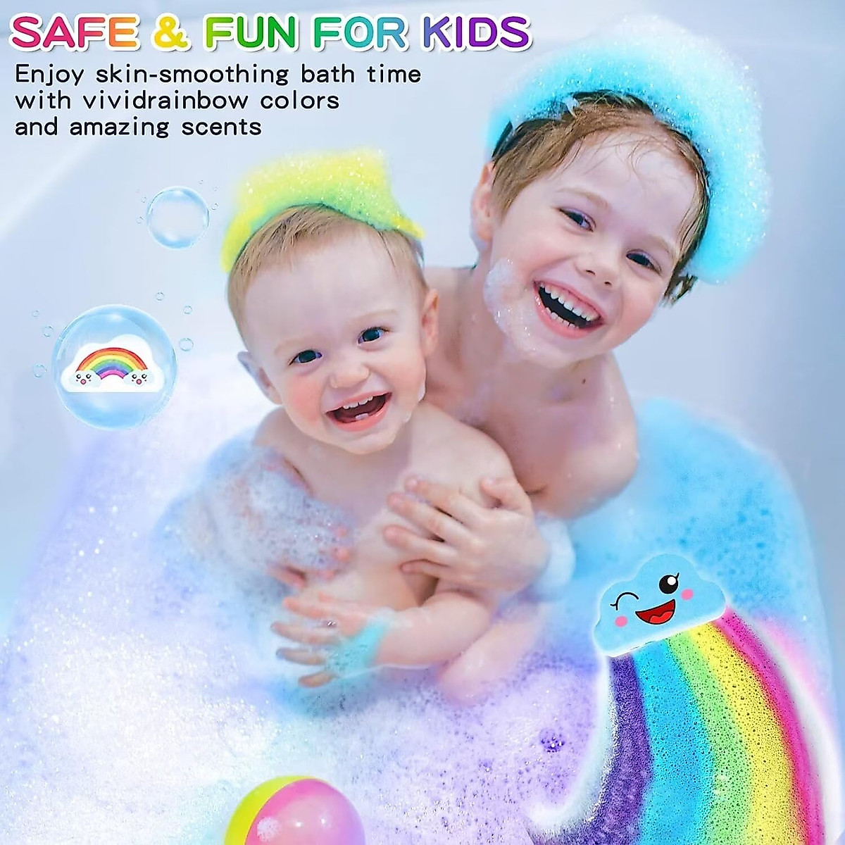 Rainbow Bath Bombs Gift Set, Handmade Organic 4 Pcs Bath Bombs for Kids Girls, Natural Kids Bubble Bath Fizzy, Stocking Stuffers for Kids, Christmas Gifts for Kids Women