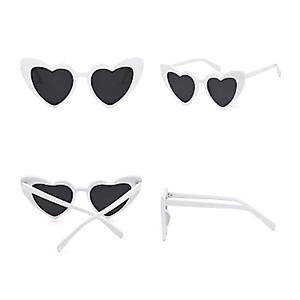 boqopod 2 Pack Clout Heart Shaped Sunglasses Goggles Vintage Cat Eye Mod Style Retro Kurt Cobain Glasses (White*2)