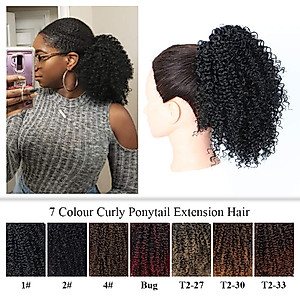 Vigorous Afro Drawstring Ponytail Kinky Curly Ponytail Drawstring Afro Puffs Curly Ponytail Extension for Women Synthetic 10 Inch Curly Ponytail （Black 1B#）