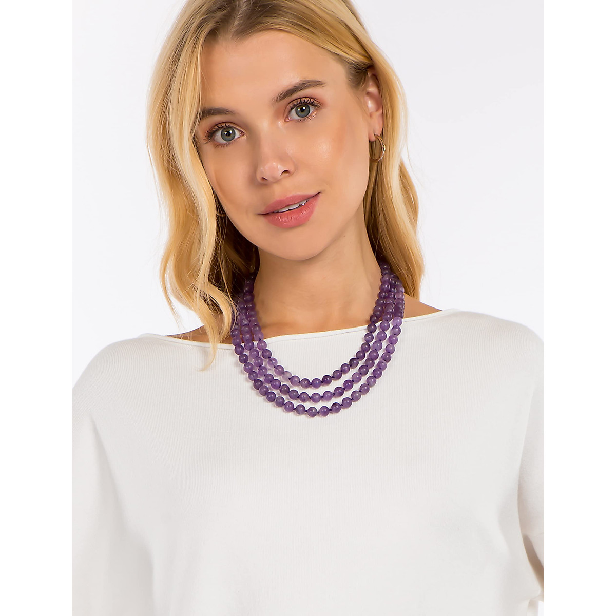 MGR MY GEMS ROCK! 60 Inch Polished Genuine Amethyst Stone Multi-layer Long Endless Infinity Beaded Necklace.