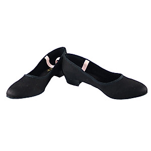 Danzcue Adult Canvas Elastic Strap Character Teacher Shoes, Black, 5 M