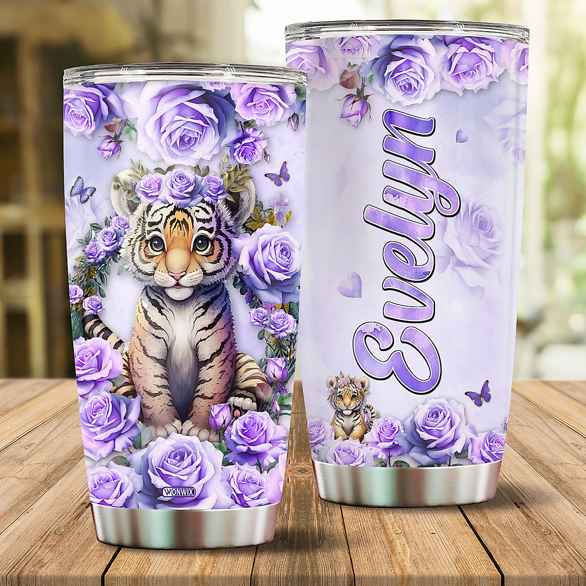 WONWIX Personalized Tiger Coffee Mug For Women, Travel Drinking Cups Tigers Gifts For Mom, Ladies, Daughter, Birthday Christmas Valentine Mothers Day 20oz Stainless Steel Tumblers With Lid