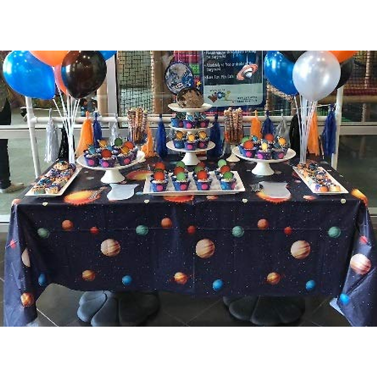 Oojami 4 Pack Plastic Outer Space Table Cover Tablecloth Decorations for Birthday Kids Space Themed Supplies 54"x108" for Large Table