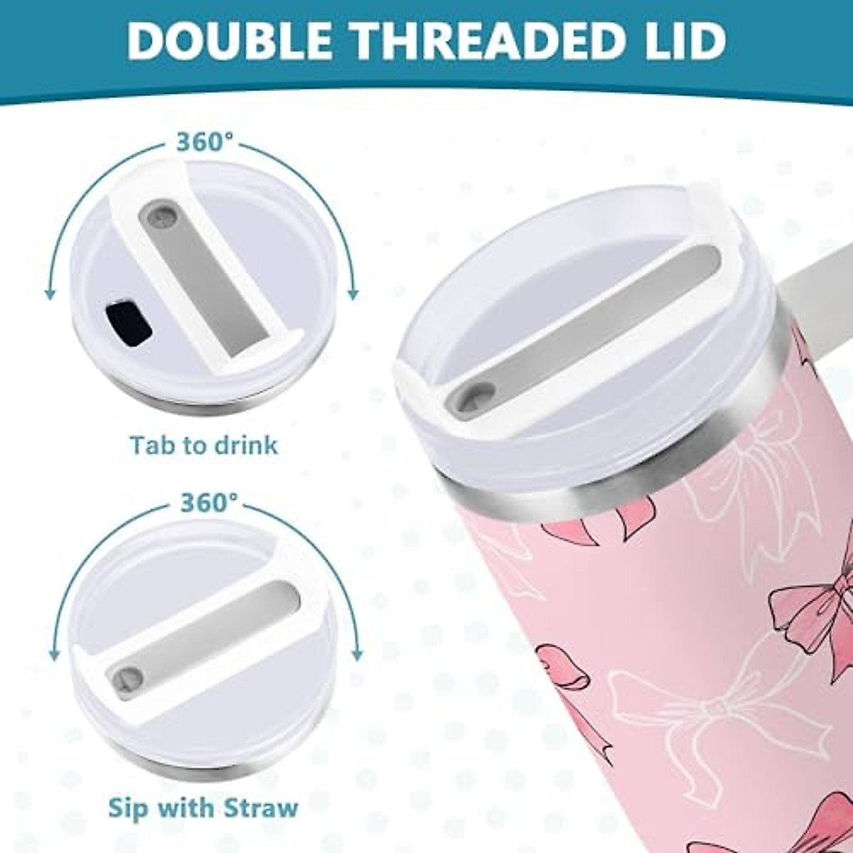 KEEPREAL 40 oz Watercolor Bows Tumbler with Handle, Insulated Sports Water Bottle with Lid and Straw, Thermal Stainless Steel Travel Coffee Mug Cup