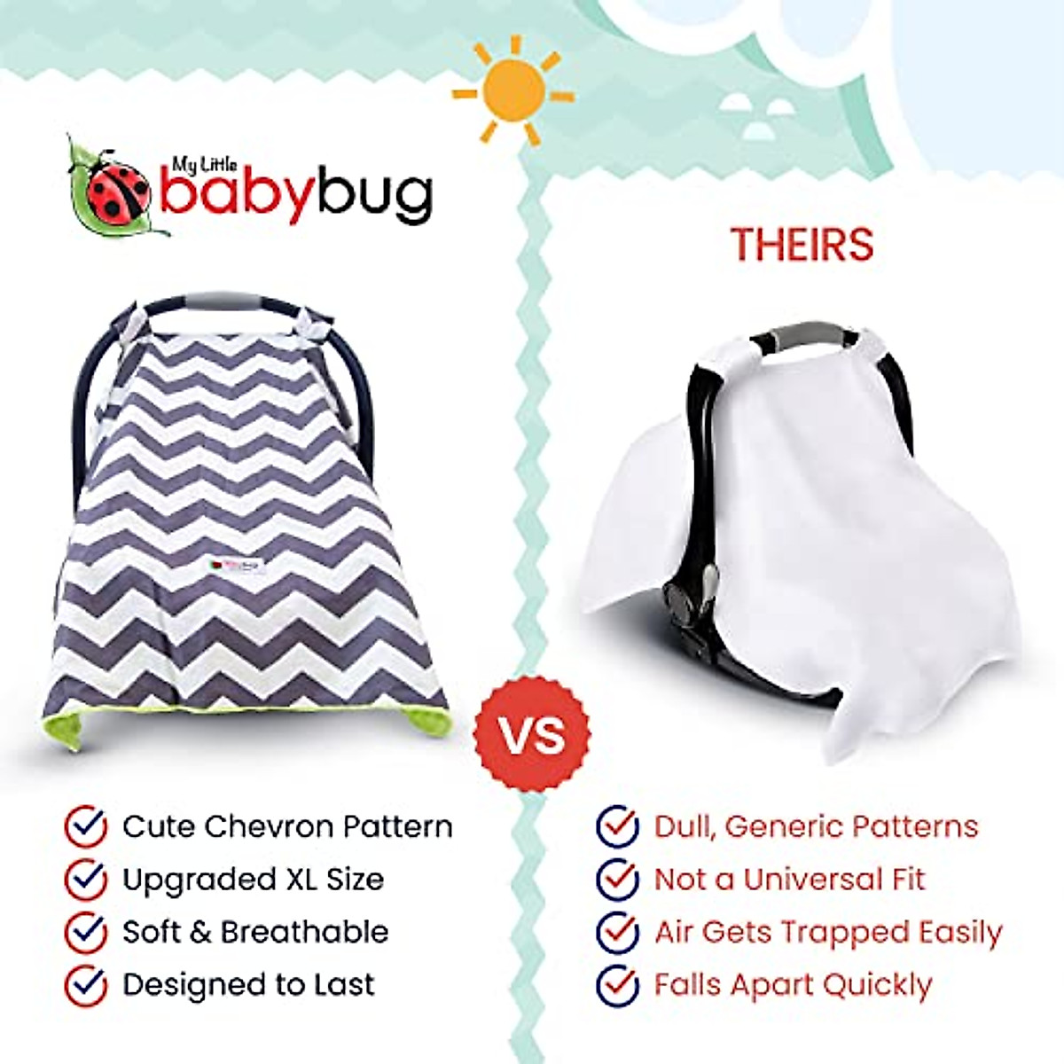 Baby Carseat Canopy Cover-Breathable Infant Car Seat Cover Helps Protect Babies-Our Baby Car Seat Covers Also Double as a Nursing Cover, High Chair Cover & Playmat-Gray Chevron with Mint Green Minky