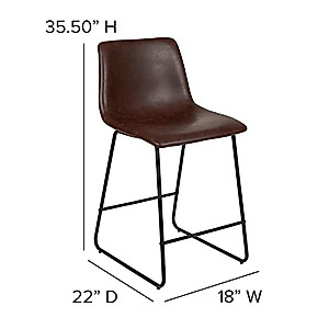 Flash Furniture Reagan 24 inch LeatherSoft Counter Height Barstools in Dark Brown, Set of 2