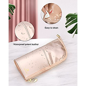 Makeup Brush Holder Organizer Bag Professional Artist Brushes Travel Bag Stand-up Makeup Cup Waterproof Dust-proof Brush Storage Pouch Case (Rose Gold)
